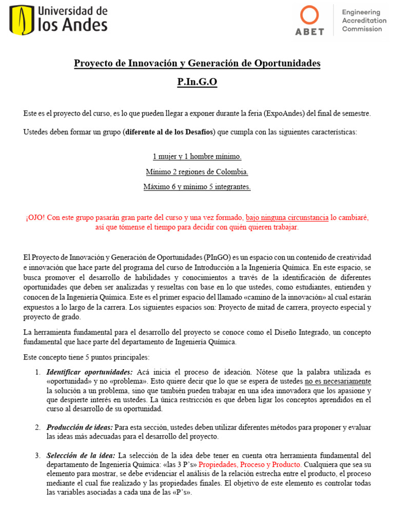 Proyecto PInGO: Innovación en Ingeniería Química | PDF | Crecimiento ...