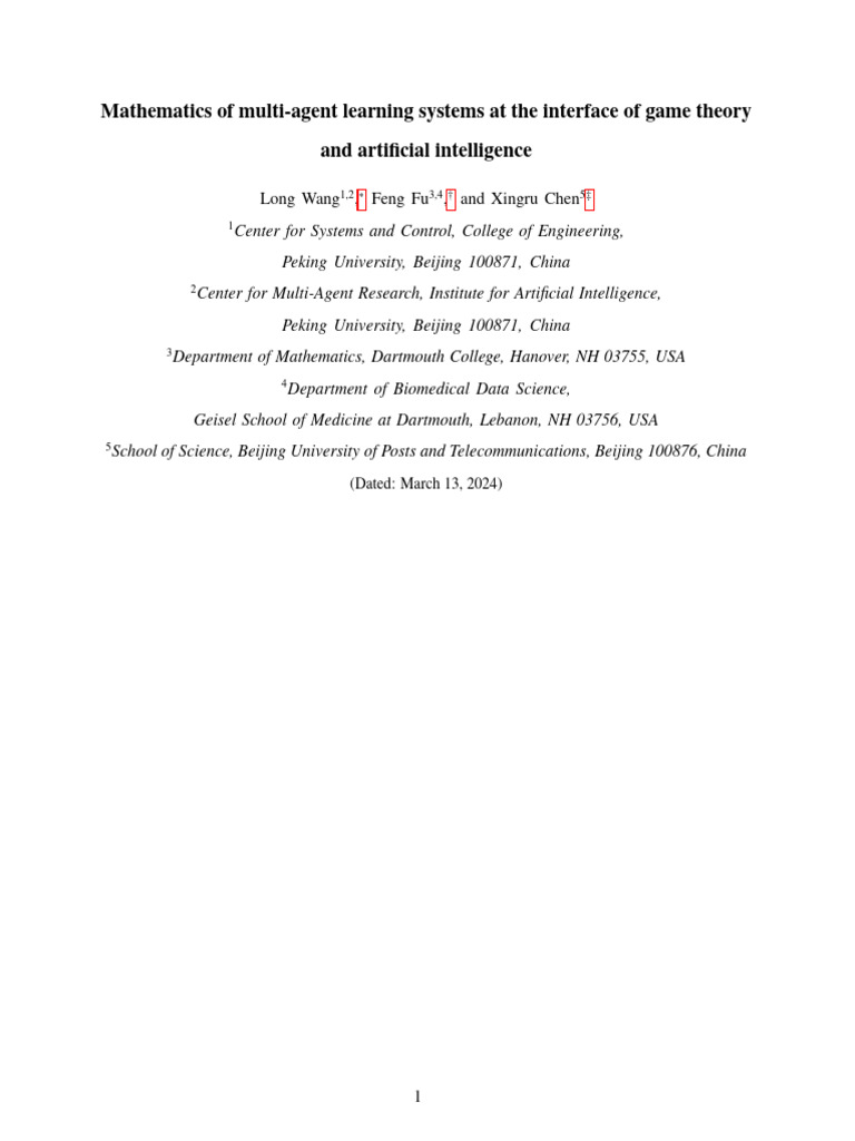 Mathematics Of Multi Agent Learning Systems At The Interface Of Game Theory Pdf Game Theory