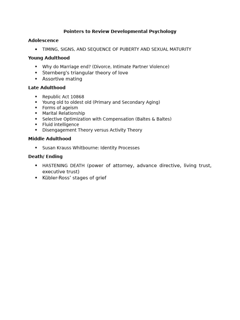 Pointers To Review Developmental Psychology 2 | PDF | Self-Improvement | Science & Mathematics