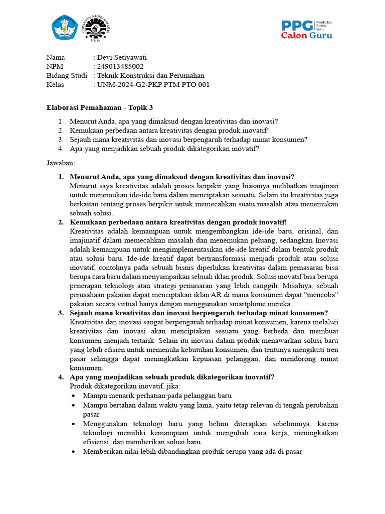Elaborasi Pemahaman Topik 3 - Kelompok 1 - Devi Setiyawati | PDF
