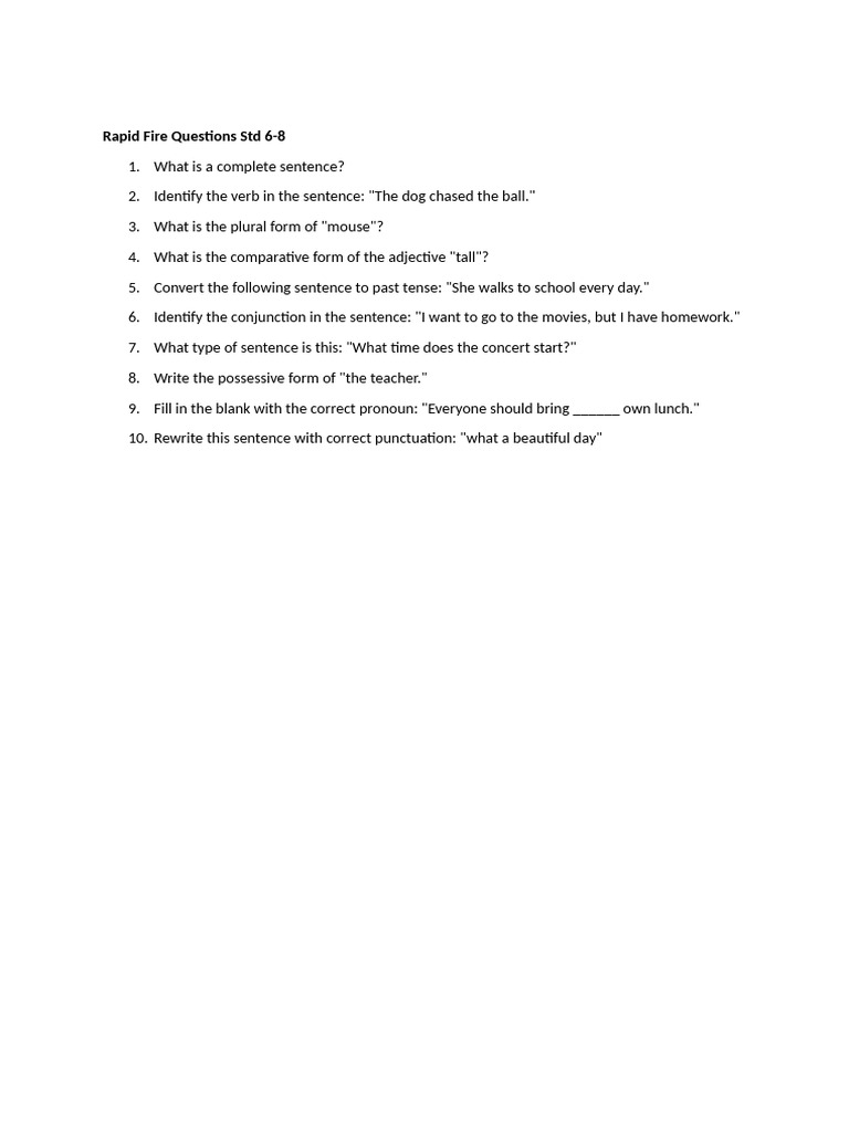 Grammar Quiz for Grades 6-8 | PDF | Language Arts & Discipline