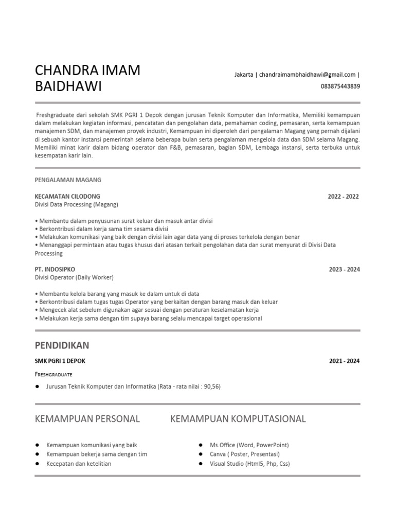 CV - Chandra Imam Baidhawi | PDF