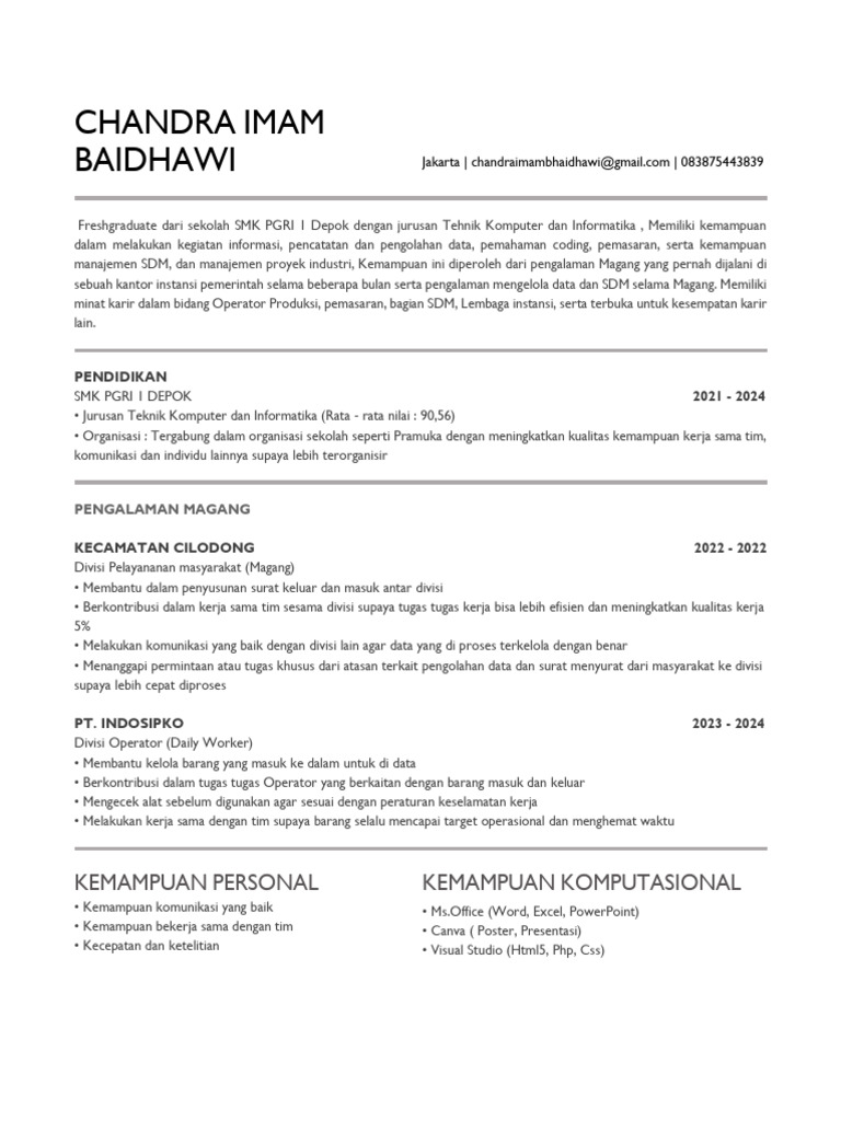 CV - Chandra Imam Baidhawi | PDF