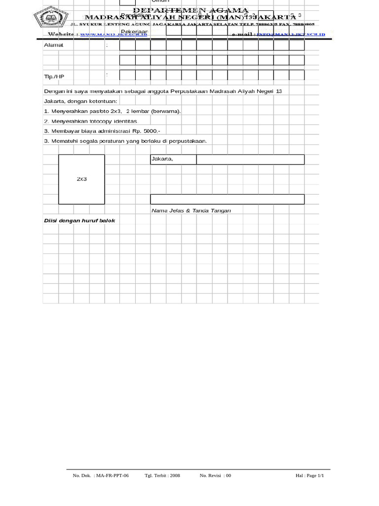 Perpustakaan-06 Formulir Keanggotaan Pustaka | PDF