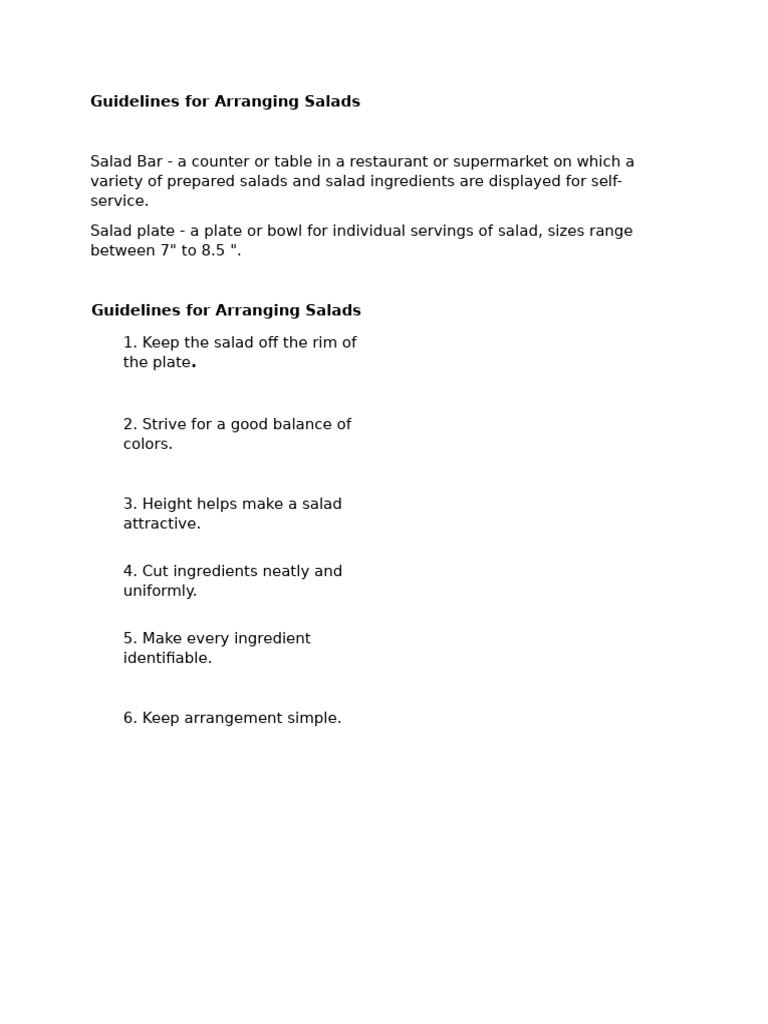 Guidelines For Arranging Salads | PDF