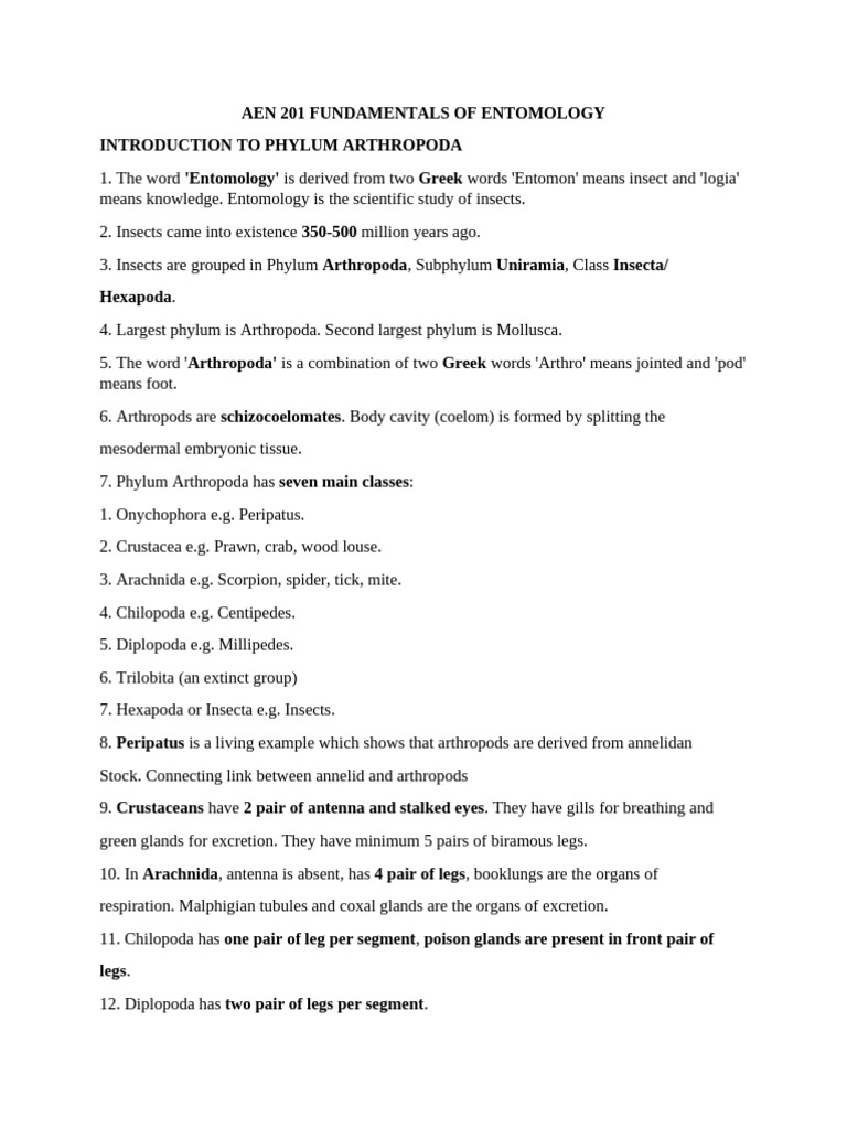 Aen 201 One Liner | PDF | Pupa | Nervous System