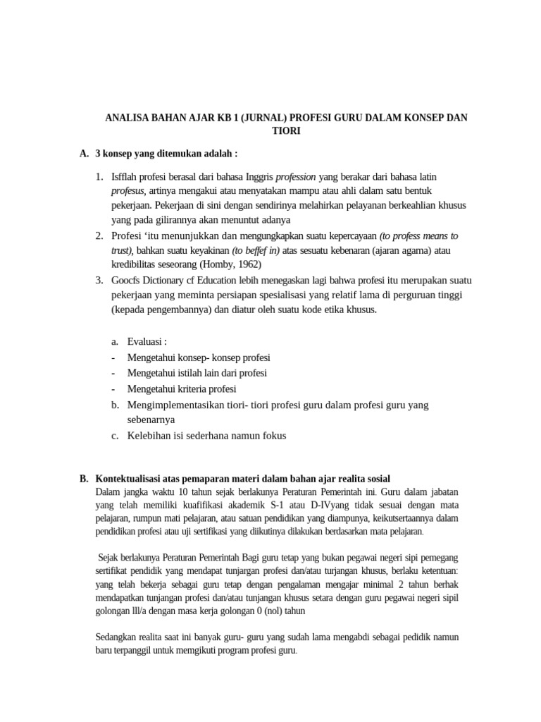 Analisa Bahan Ajar KB 1 | PDF