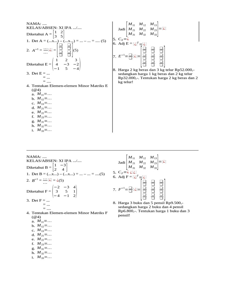 Uh Remidi Bab Iii Matriks Baru | PDF
