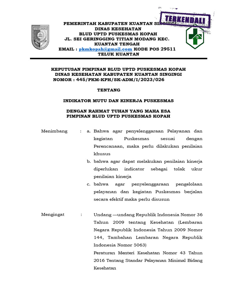 Indikator Kinerja Puskesmas Kopah 2023 | PDF