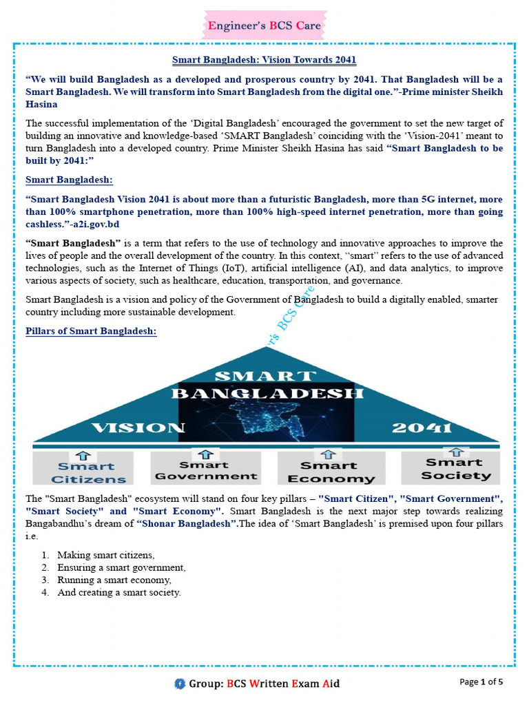 Smart Bangladesh Vision Towards 2041 | PDF | Information And ...