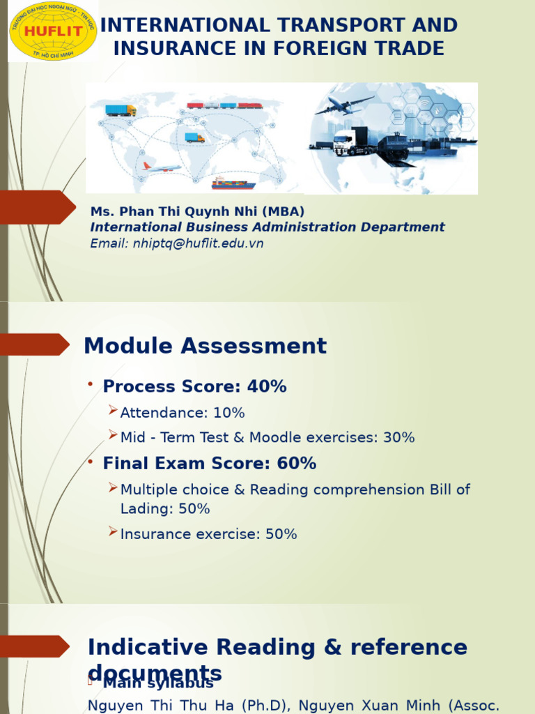 Chapter 1 - INTERNATIONAL TRANSPORT AND INSURANCE (Sent.) | PDF ...