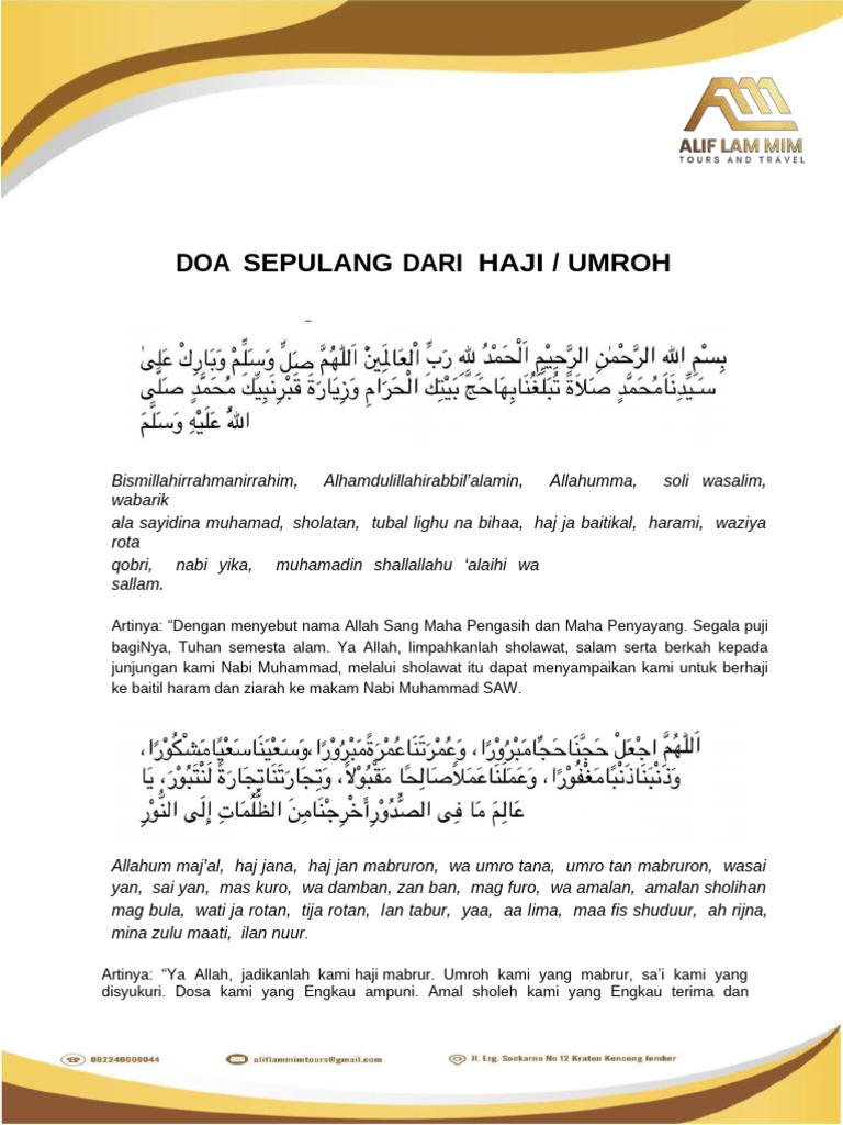 Doa Sepulang Haji Dan Umroh | PDF | Memasak, Makanan, & Anggur