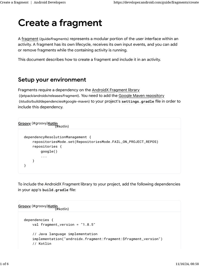Create A Fragment - Android Developers | PDF | Android (Operating ...
