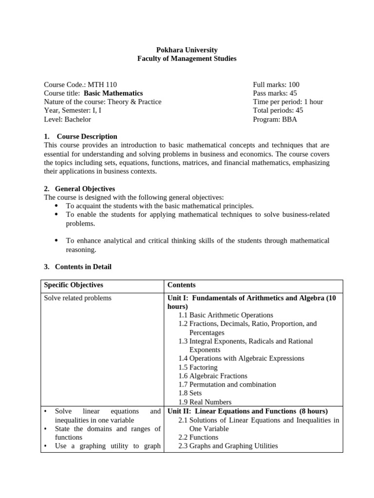 BBA Basic Mathematics | PDF | Function (Mathematics) | Equations