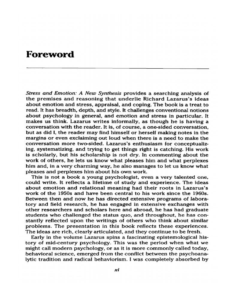 4stress and Emotion A New Synthesis - (Foreword) | PDF | Emotions | Liberal Arts Education