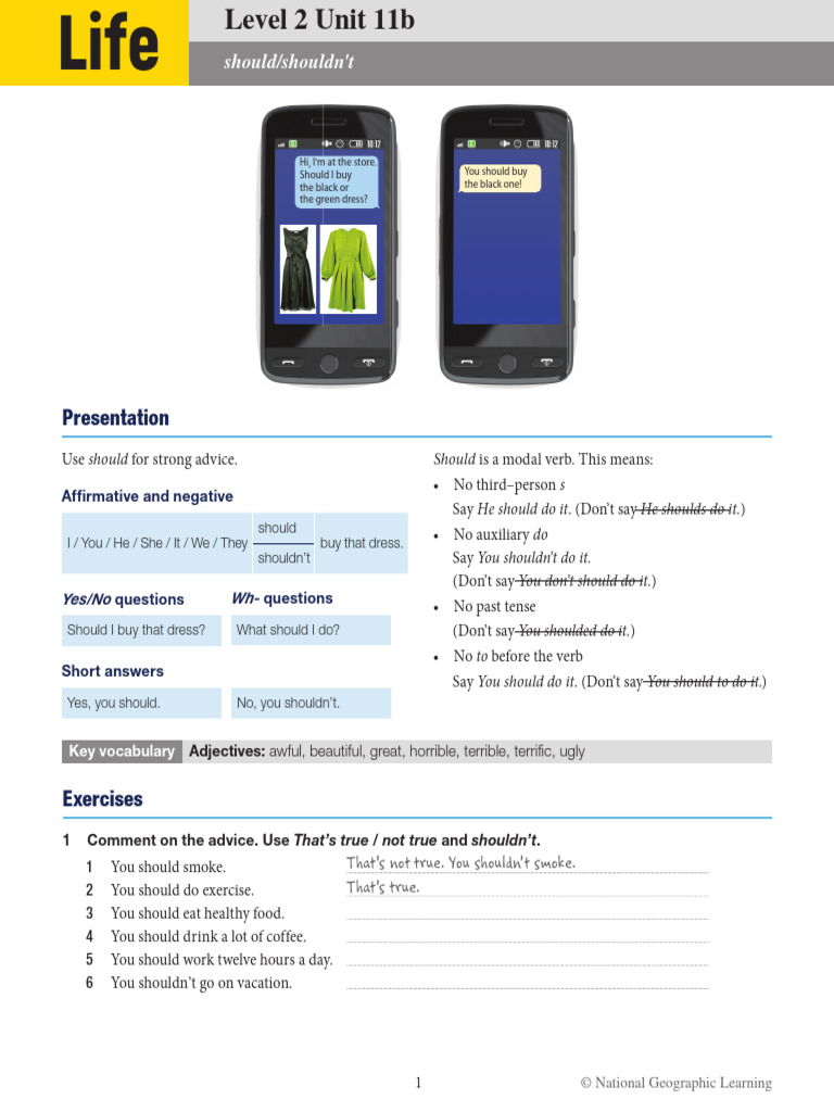 Unit 11 - 11b - Should - Shouldn't | PDF | Verb | Semantic Units