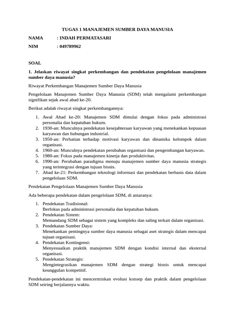 Tugas 1 Manajemen Sumber Daya Manusia | PDF