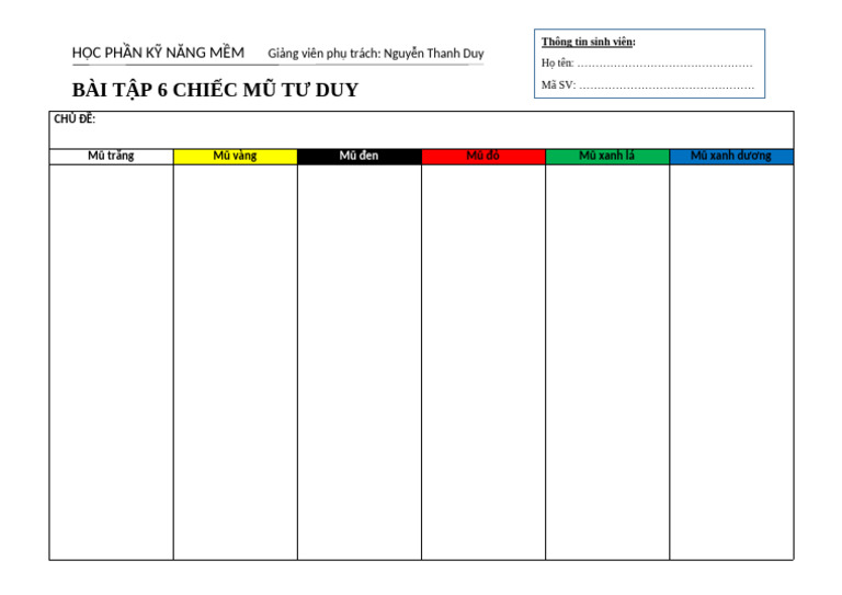 Bai Tap 6 Chiec Mu Tu Duy | PDF