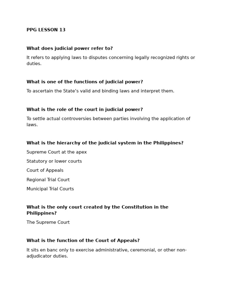 PPG REVIEWER LESSON 13 | PDF | Supreme Courts | Judiciaries