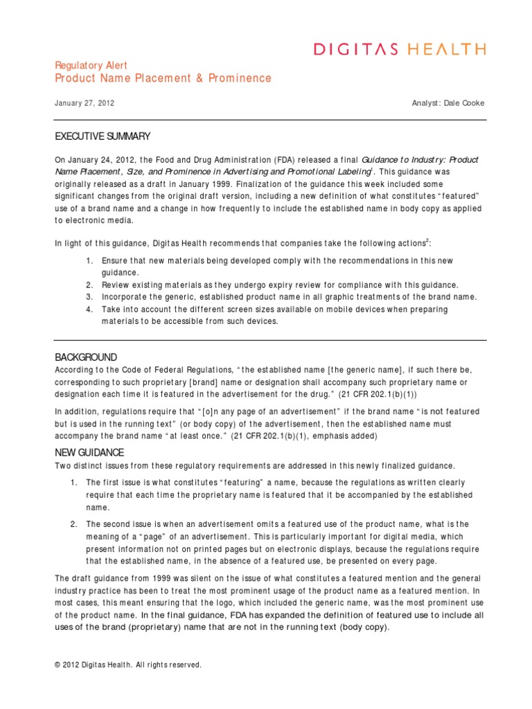 Product Name Usage Guidance | PDF | Food And Drug Administration ...