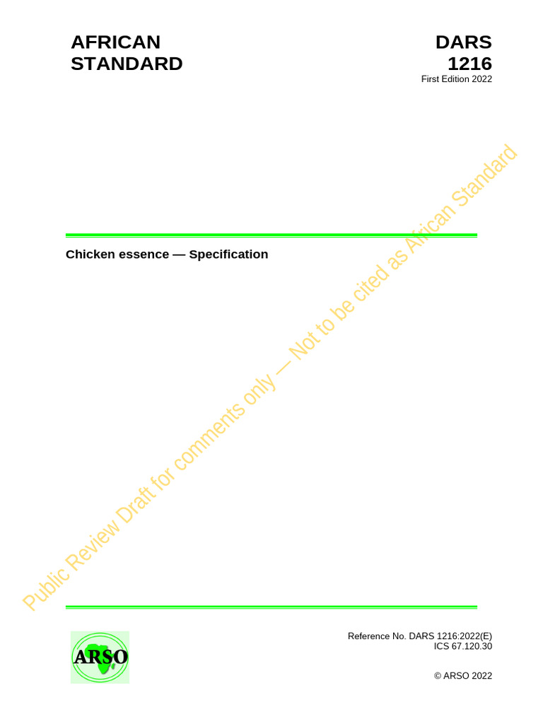DARS 1216-2022, Poultry Essence - Specification | PDF | Sterilization ...