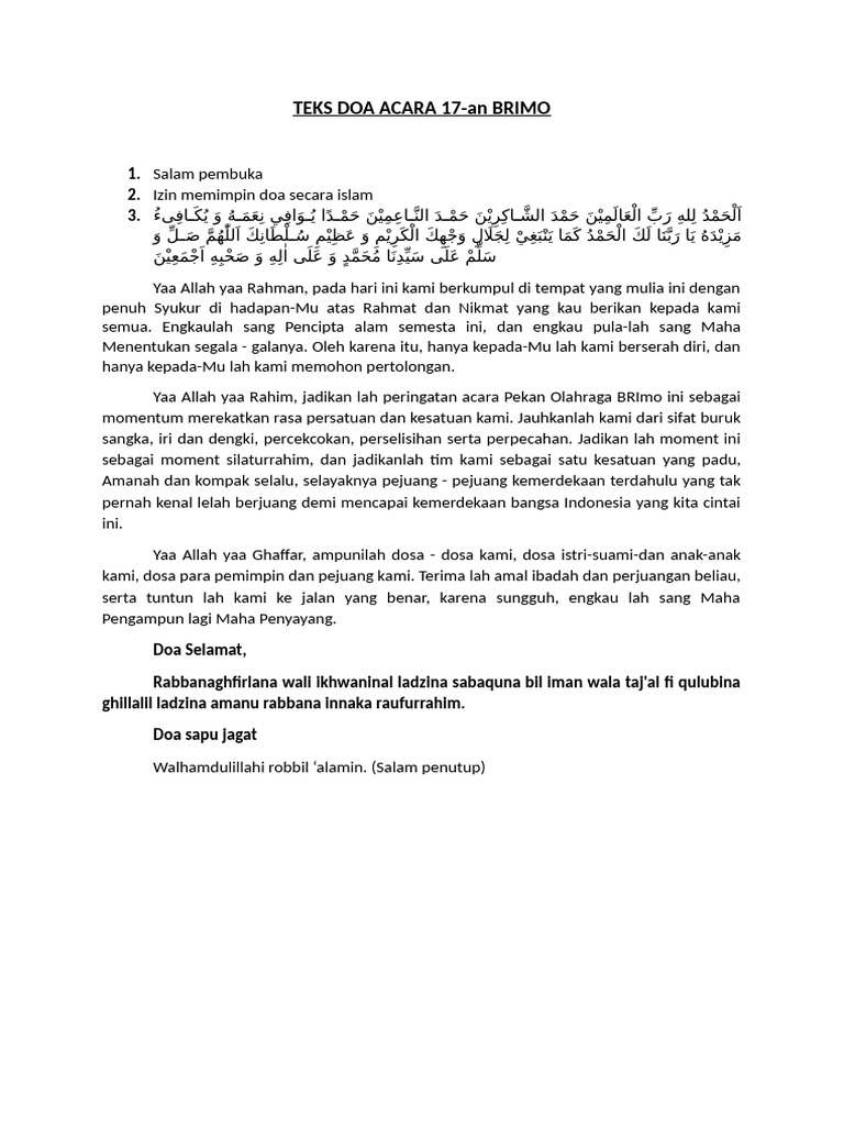 DOA ACARA 17an | PDF | Kajian Bahasa Asing | Agama & Spiritualitas