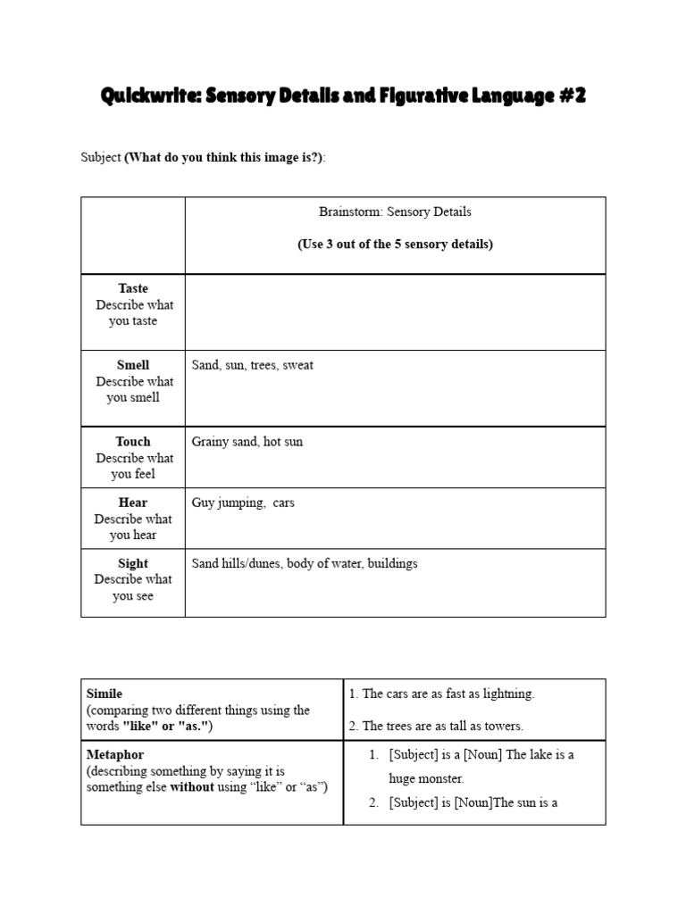 QuickWrite Figurative Language #2 and #3 | PDF