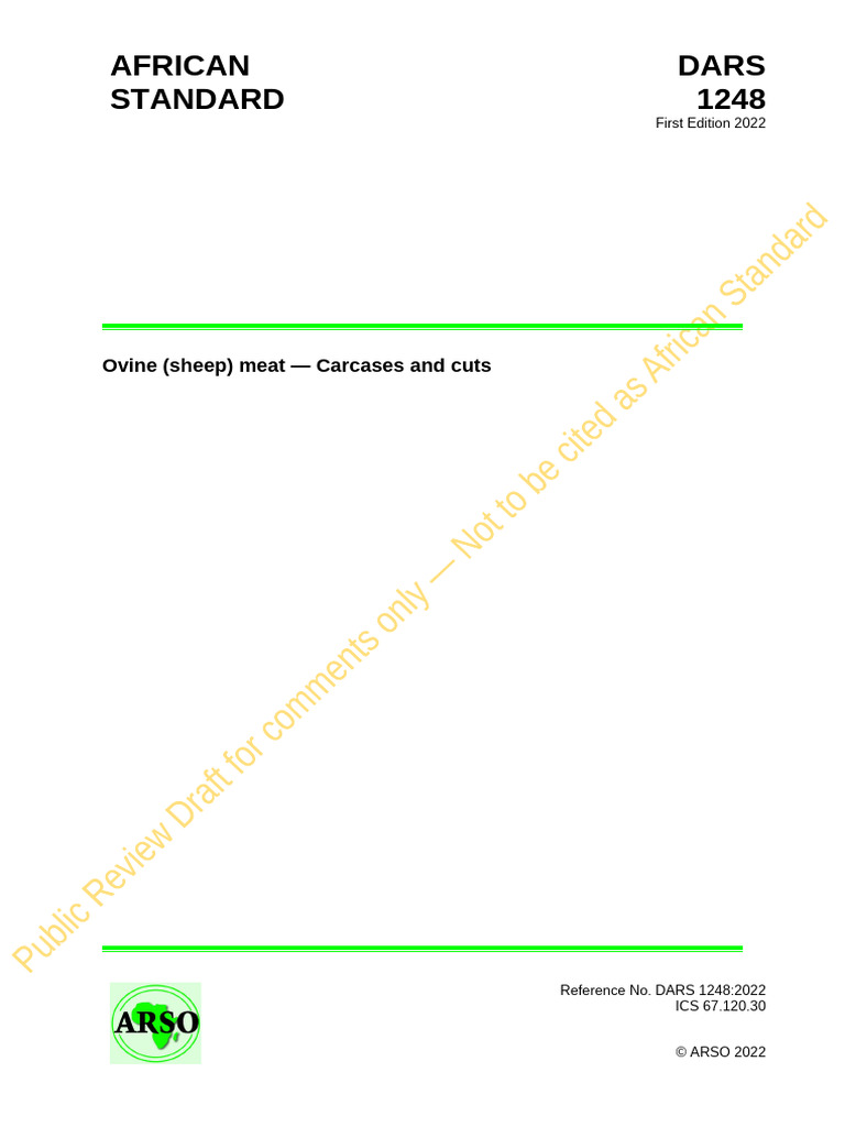 DARS 1248 2022, Ovine (Sheep) Meat - Carcases and Cuts - Specification ...