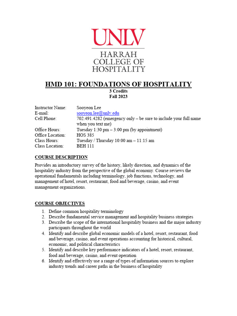 (2023 FALL) HMD 101 Fall Syllabus | PDF | Microsoft Power Point