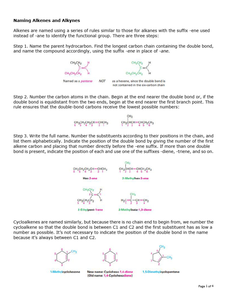 1 - Naming Alkenes and Alkynes | PDF | Alkene | Chemical Substances