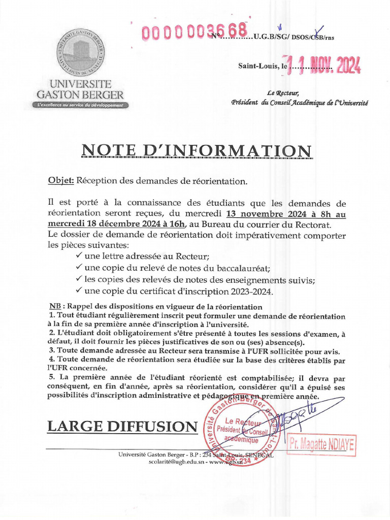 Note D'information Relative À La Réception Des Demandes de Réorientation | PDF