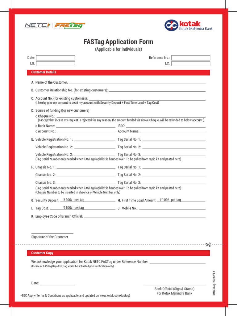 Fastag Application Form | PDF | Banks | Point Of Sale