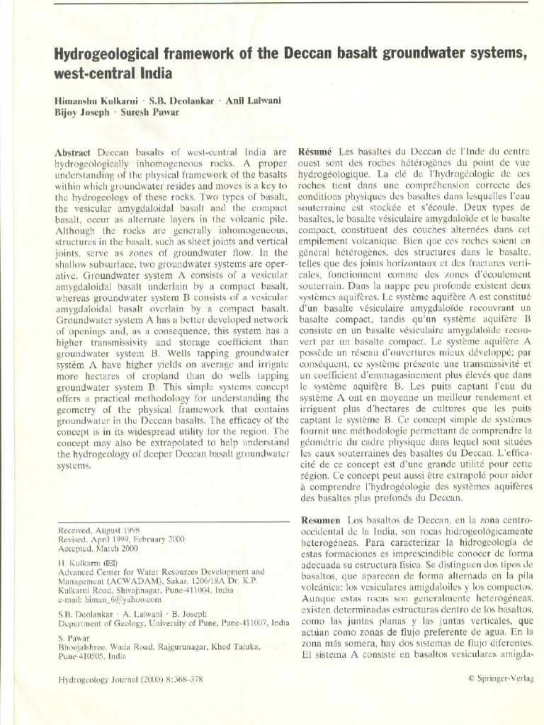 Hydrogeological Framework of The Deccan Basalt Groundwater Systems, West-Central India | PDF