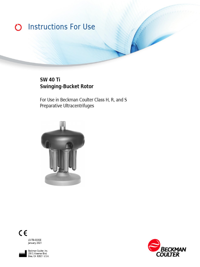 Instructions For Use: SW 40 Ti Swinging-Bucket Rotor | PDF ...
