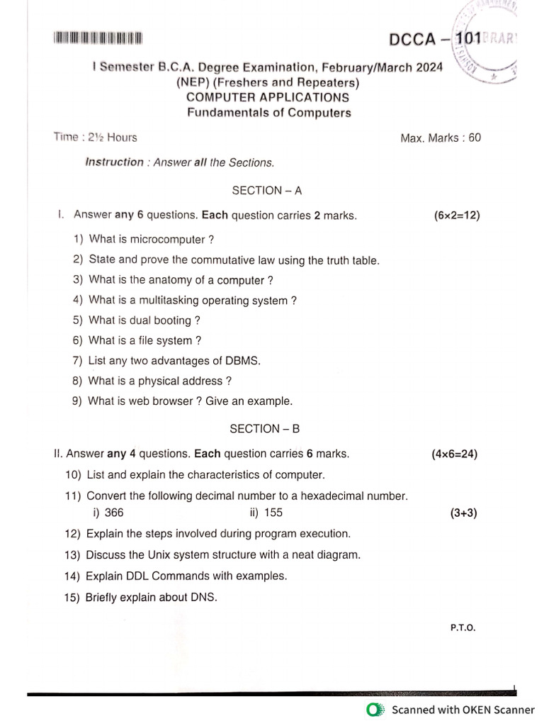 1 BCA Fundamentals of Computers 2024 | PDF