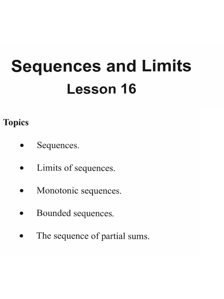 Week 8, Lesson 16, Sequences and Limits | PDF