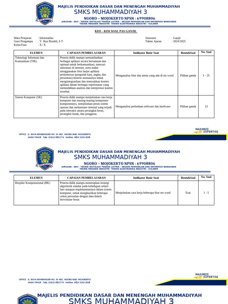 Soal Dan Kisi Kisi Pas Informatika | PDF