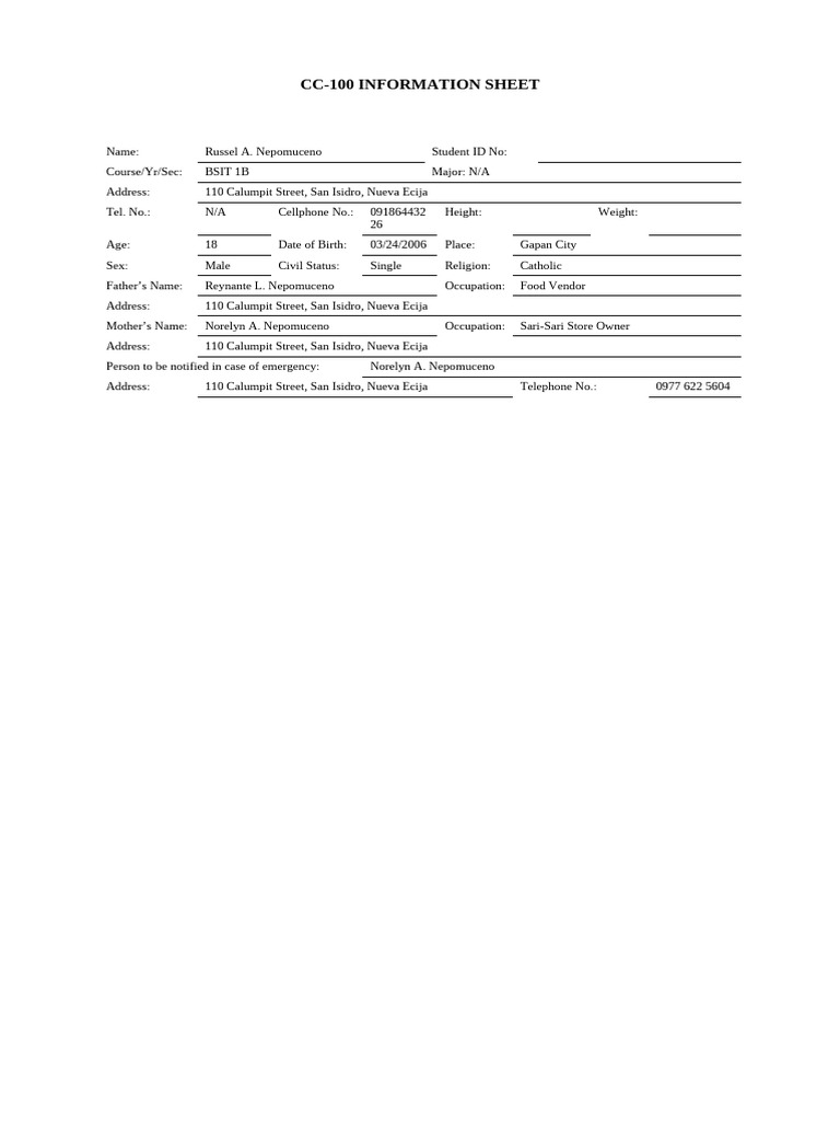 cc100 Information Sheet Russ | PDF