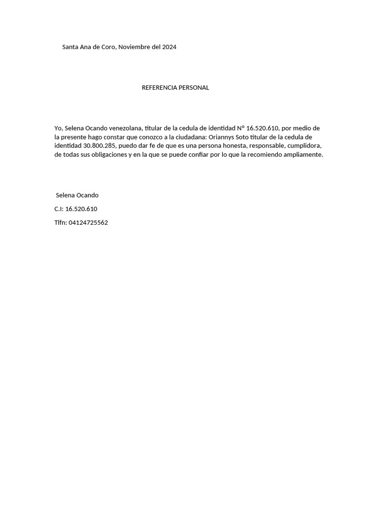 Referencia de Oriannys | PDF