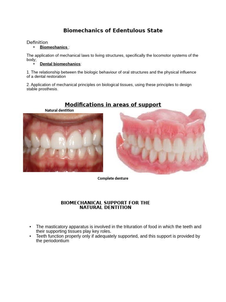 Biomechanics of Edentulous State | PDF | Dentures | Dentistry Branches