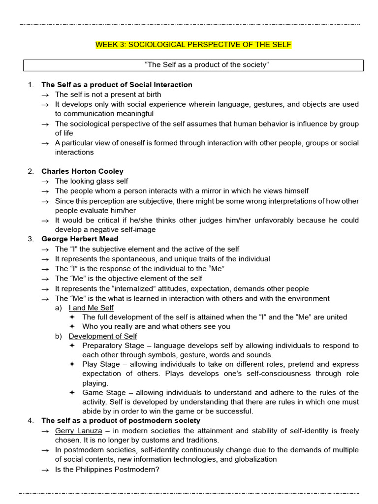 PSY101 - Week-3 - Sociological Perspective of The Self | PDF | Self ...