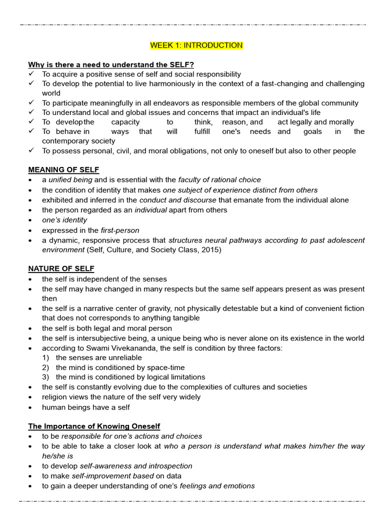 Psy101 Week 1 Introduction Pdf Philosophy Of Self Self