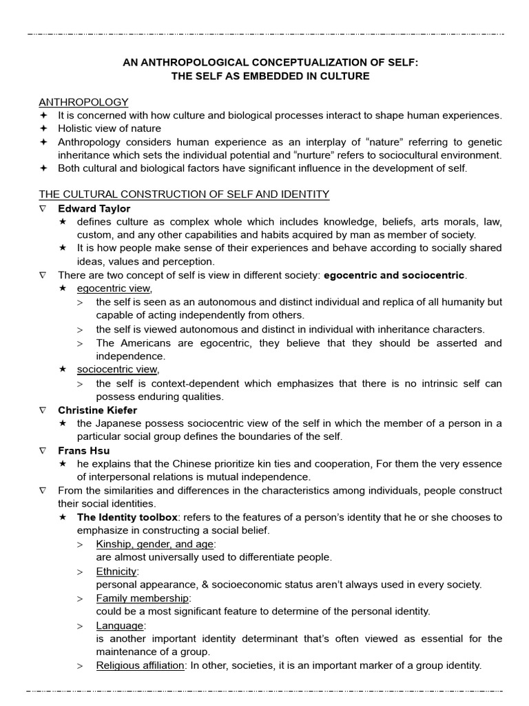 PSY101 - Week-4 - An Anthropological Conceptualization of Self | PDF | Psychology ...