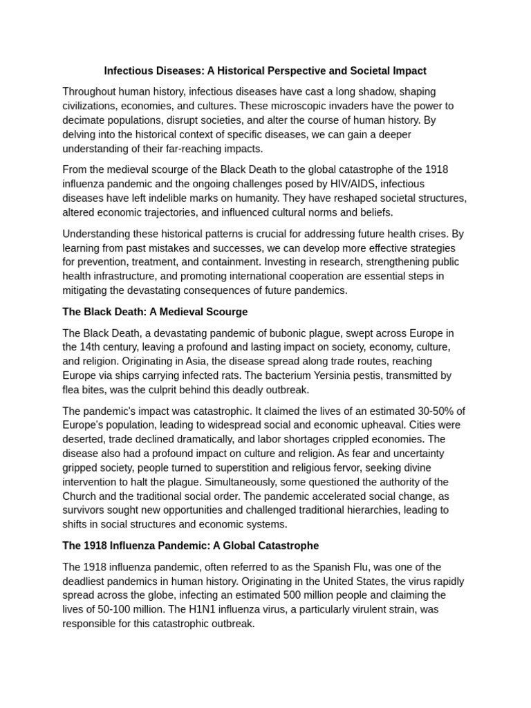 Infectious Diseases - Essay | PDF | Pandemic | Epidemics