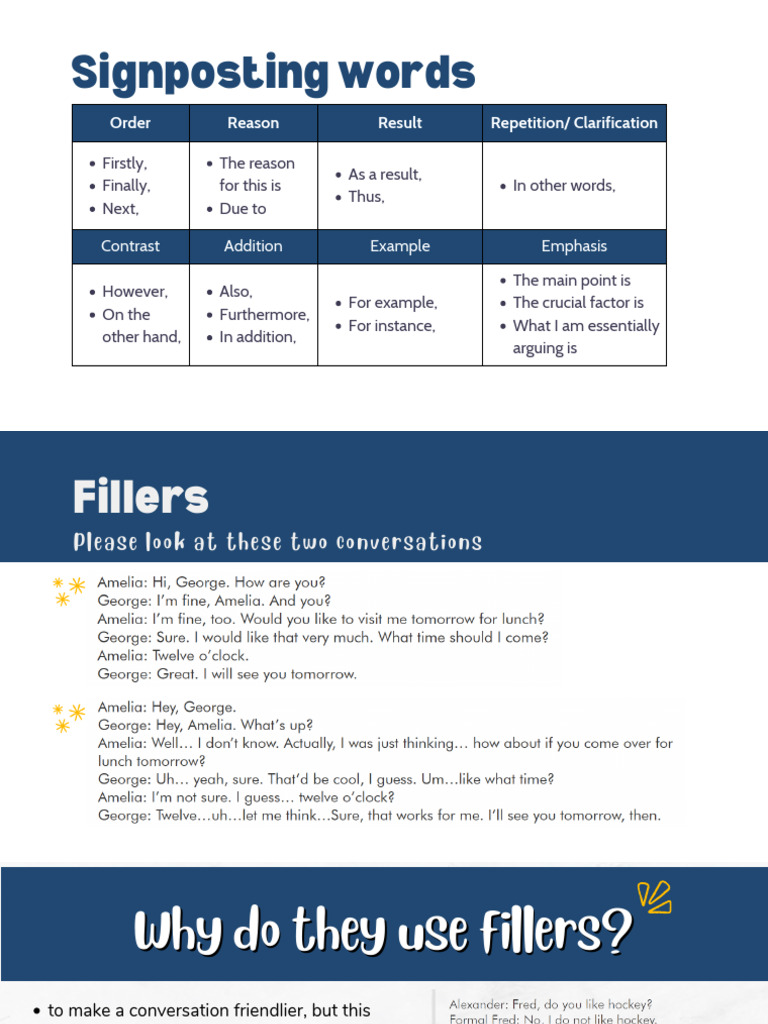 Signposting + Fillers + Hobby Speaking Topic | PDF | Career & Growth | Language Arts & Discipline