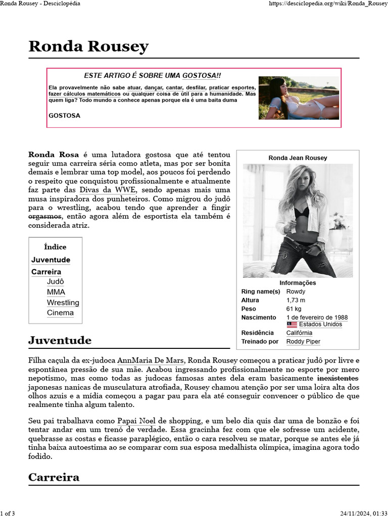 Ronda Rousey - Desciclopédia | PDF | WWE