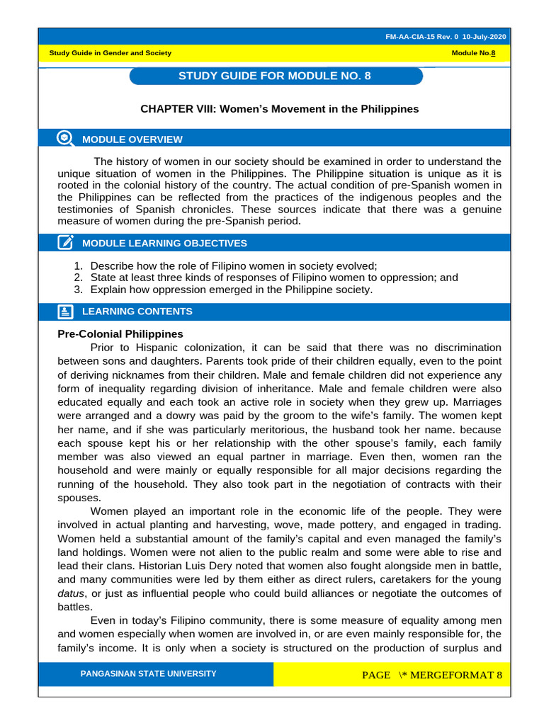 GEE2 Module 8 Womens Movement in The Philippines | PDF | Feminism | Gender Studies