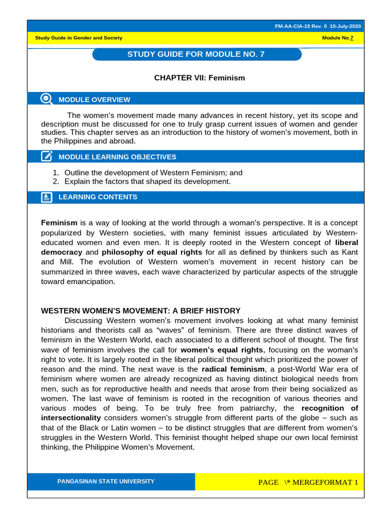 GEE2 Module 7 Feminism | PDF | Gender Studies | Feminism