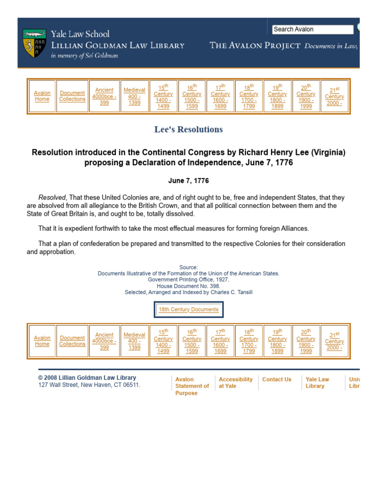 Lee Resolution | PDF | The United States | Age Of Enlightenment