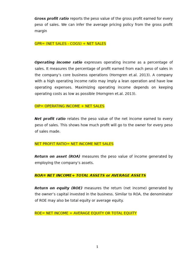 Key Financial Ratios and Formulas | PDF | Revenue | Equity (Finance)